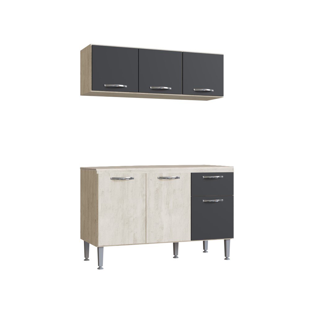 Balcão de Pia 1,20 com Tampo + Aéreo Raissa Crema Grafite - Megasul ...