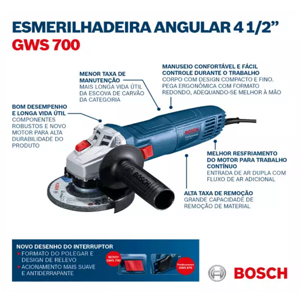 Lixadeira Esmerilhadeira Angular 4.1/2 Bosch 710W GWS700 +AC VOLTAGEM ...