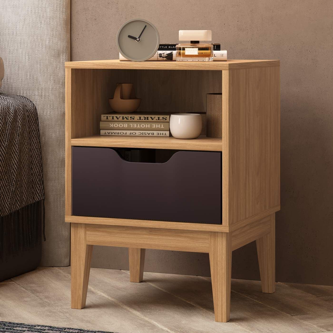 Mesa de Cabeceira 40cm com 1 Gaveta e Pés em Madeira Maciça Mb 1095 ...