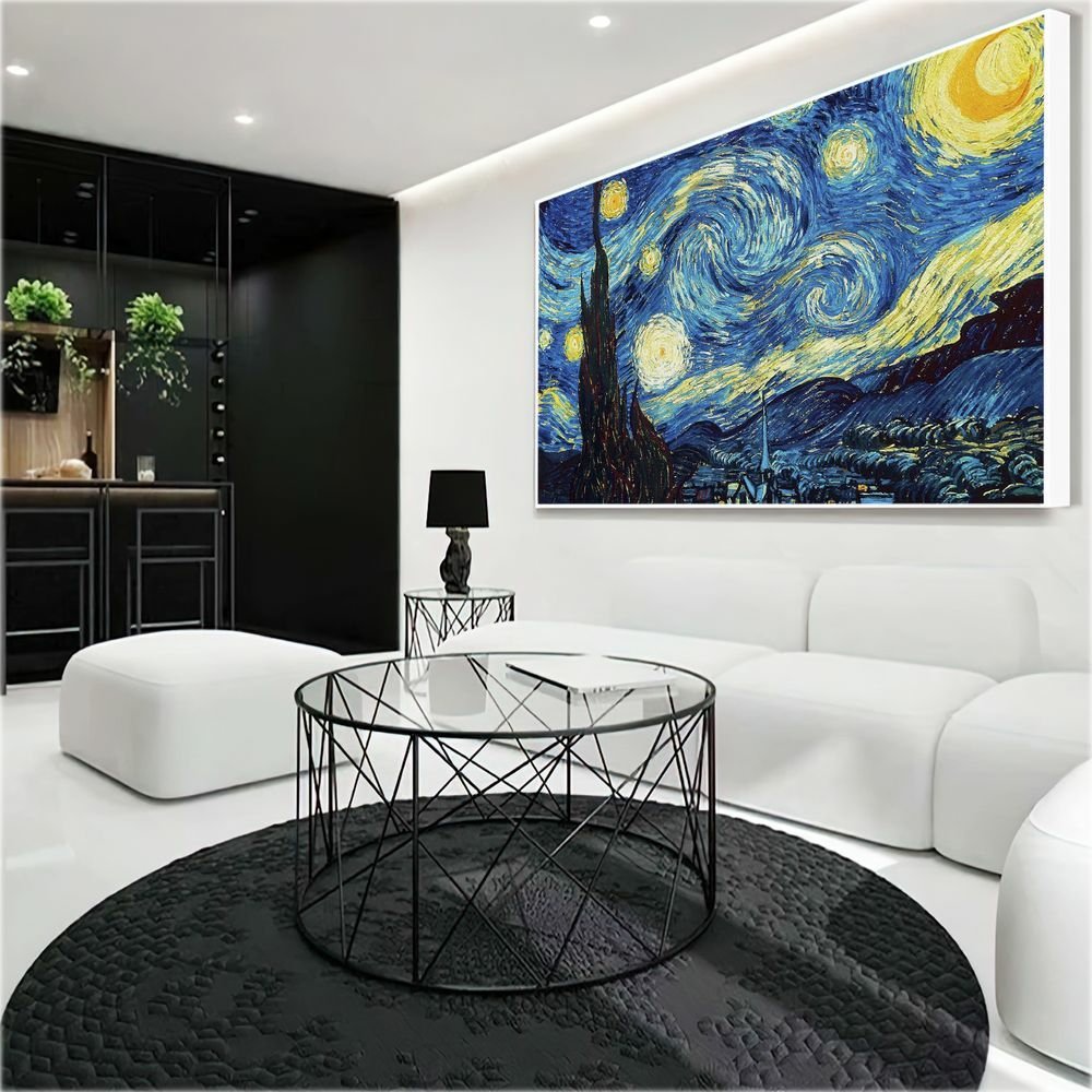 Quadro Decorativo Van Gogh Noite Estrelada:90x60 cm/BORDA INFINITA | MadeiraMadeira