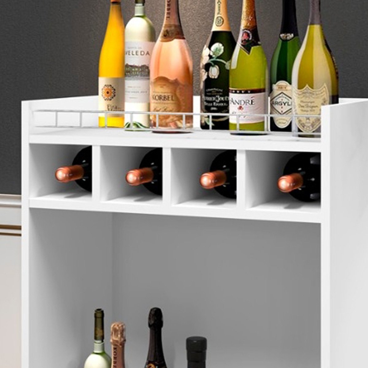 Aparador Retrô Com Adega Suporte Vinho Modelo Itália Branco | MadeiraMadeira