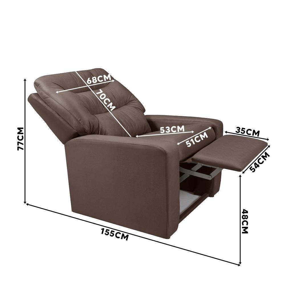 Poltrona Do Papai Reclinável Velveteen Marrom Pequim Shop JM | MadeiraMadeira