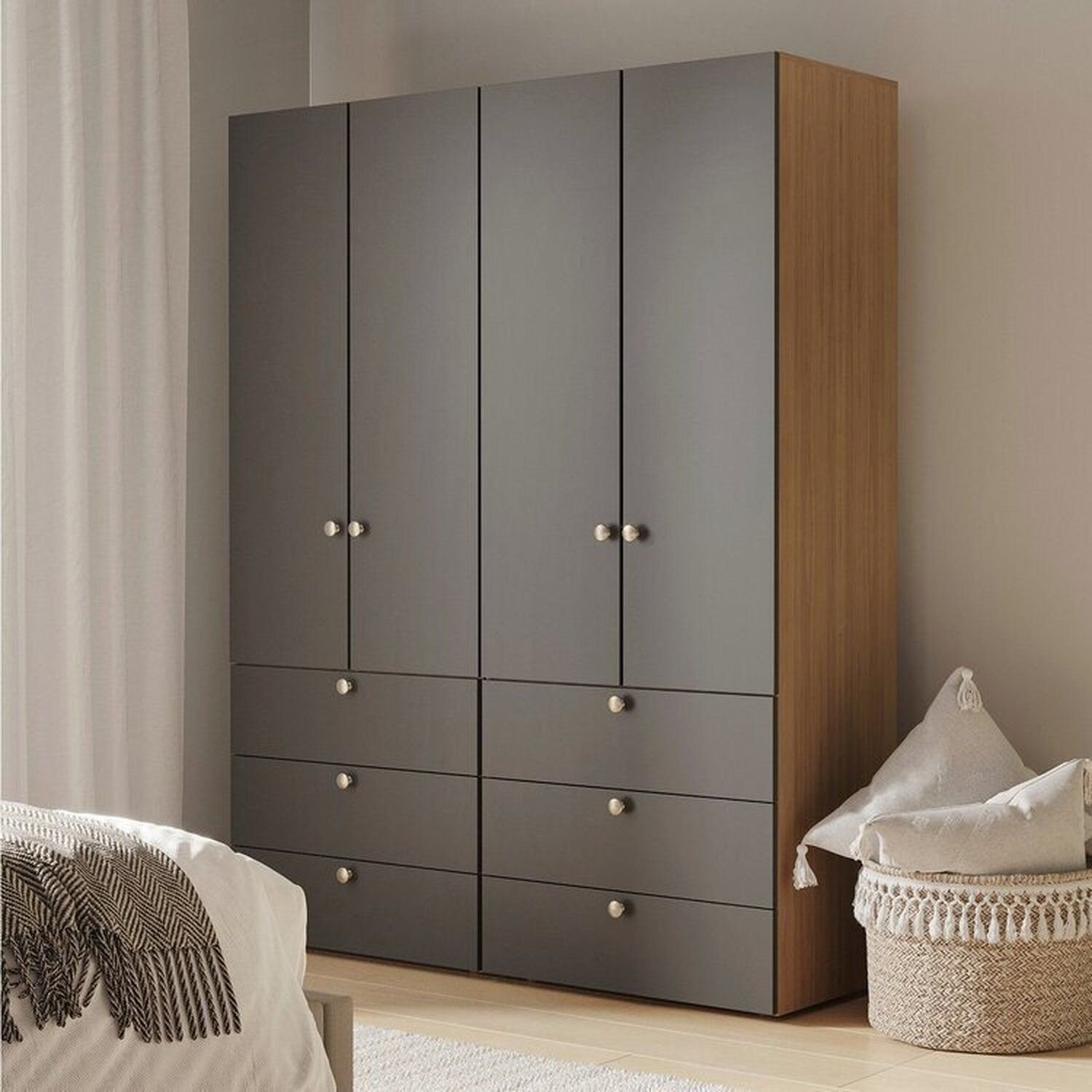 Guarda-roupa 2 Módulos 4 Portas 6 Prateleiras 6 Gavetas Frame Cabecasa ...