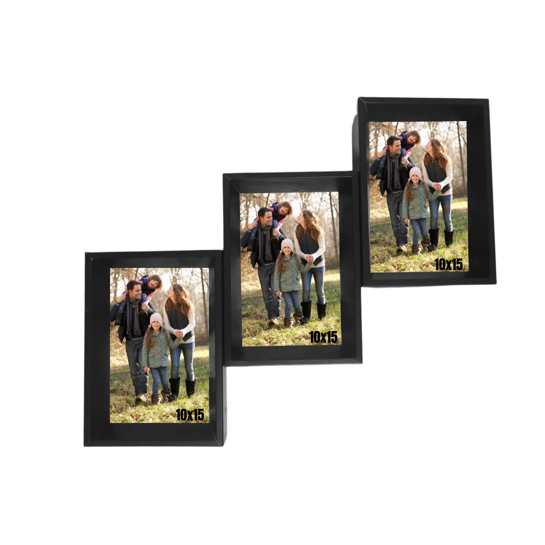 Quadro de Parede Para 3 Fotos 10x15cm Moldura Chanfrada/Laqueada com ...