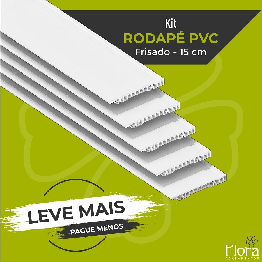 RODAPÉ PVC 15cm FRISADO BRANCO - KIT COM 20 BARRAS | MadeiraMadeira