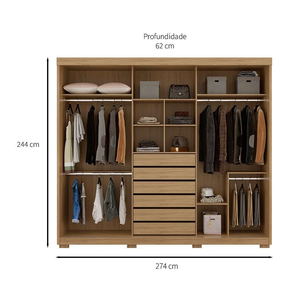 Guarda-Roupa Casal New Prime 3 portas 6 gavetas Hanover Perola ...