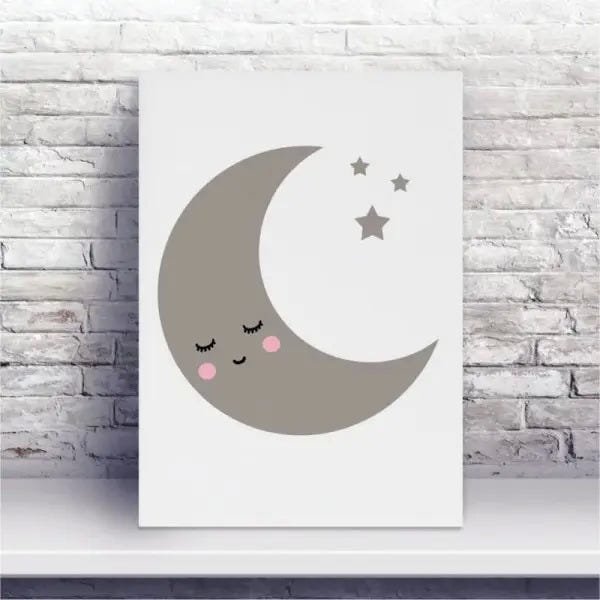 Placa MDF meia lua estrelas cinza | MadeiraMadeira