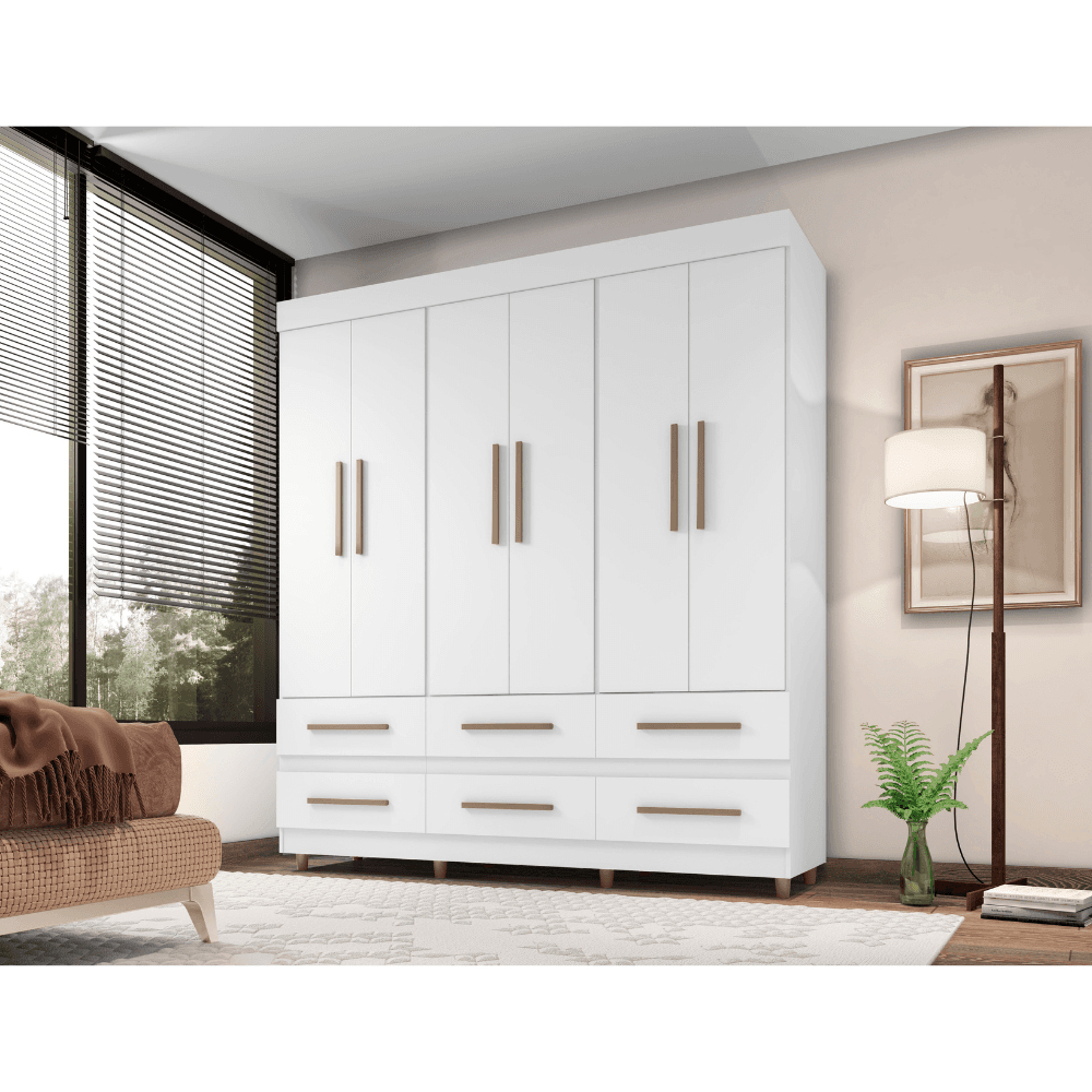 Guarda-Roupa 66020 6 Portas e 6 Gavetas Branco Araplac | MadeiraMadeira