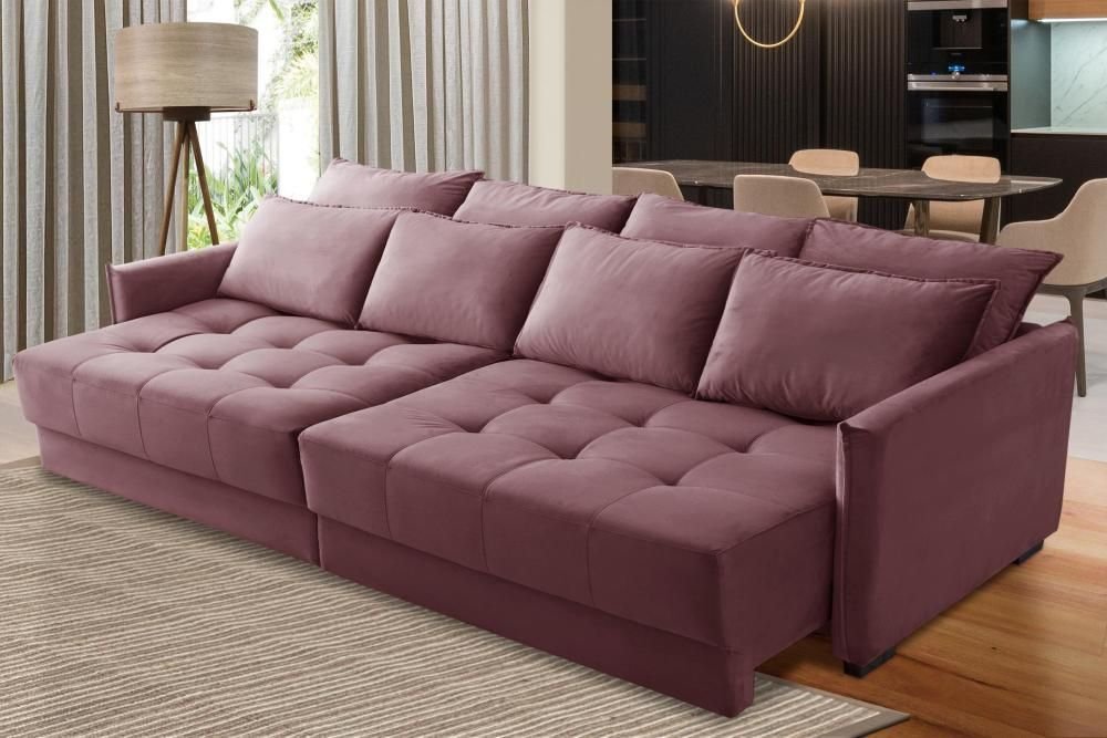 Sofá sem Caixa Retrátil Reclinável 2,50m Cairo Veludo Rosê Mirra Decor ...