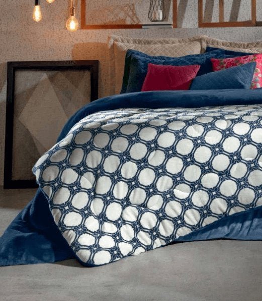 Edredom Casal Plush Sherpa Carneirinho Hedrons Estampados - Azul escuro ...