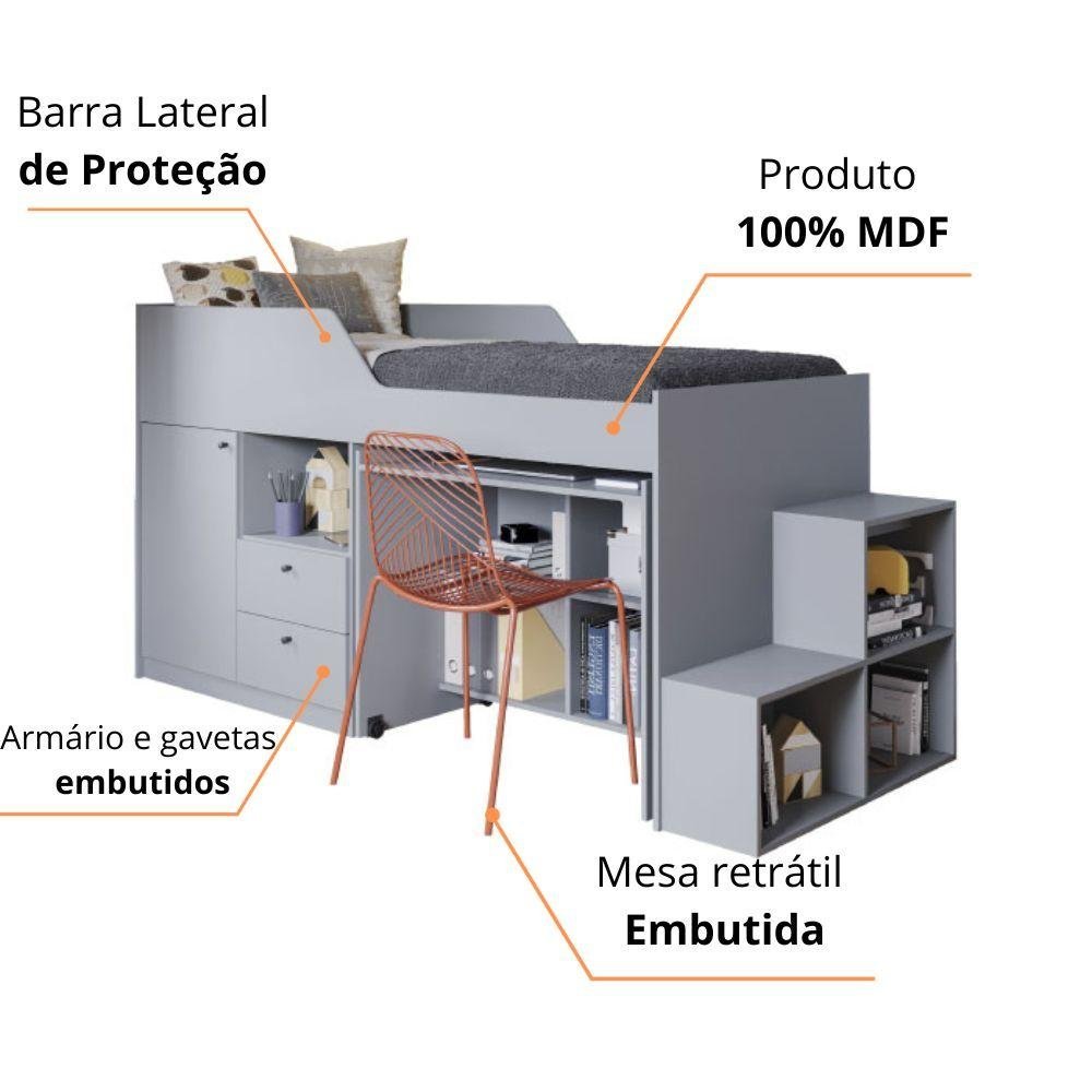Cama Multifuncional Solteiro 100% Mdf 2 Gavetas 1 Porta 4 Nichos ...