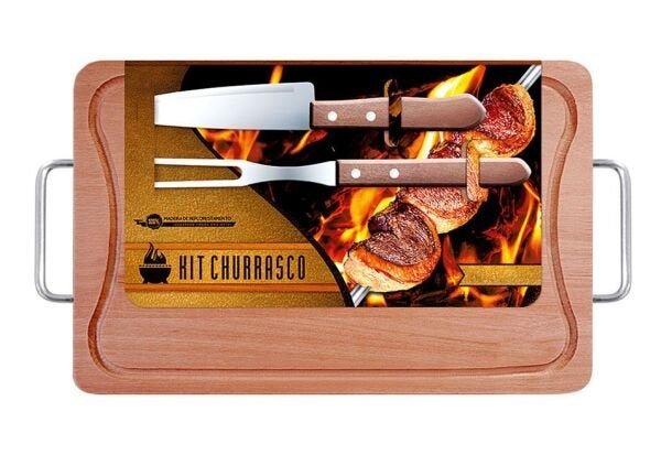 Kit Churrasco Com Tábua Garfo e Faca 39x25 cm | MadeiraMadeira