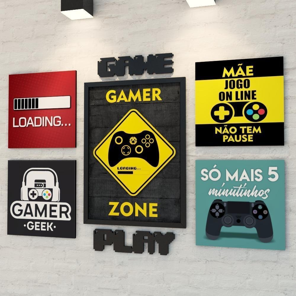 Conjunto Quadros E Letras Gamer - Game Play | MadeiraMadeira