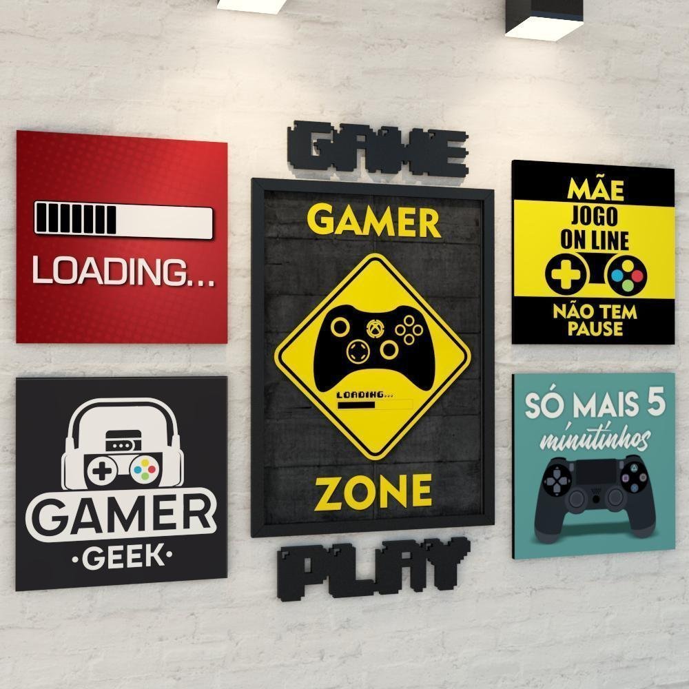 Conjunto Quadros E Letras Gamer - Game Play | MadeiraMadeira