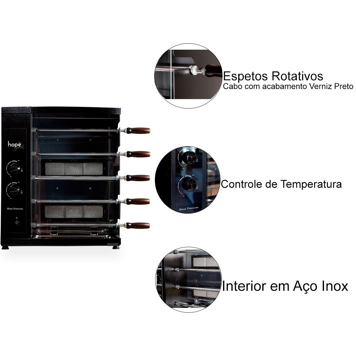 Churrasqueira a Gás Inox 5 Espetos e Acendimento Automático Blaze ...