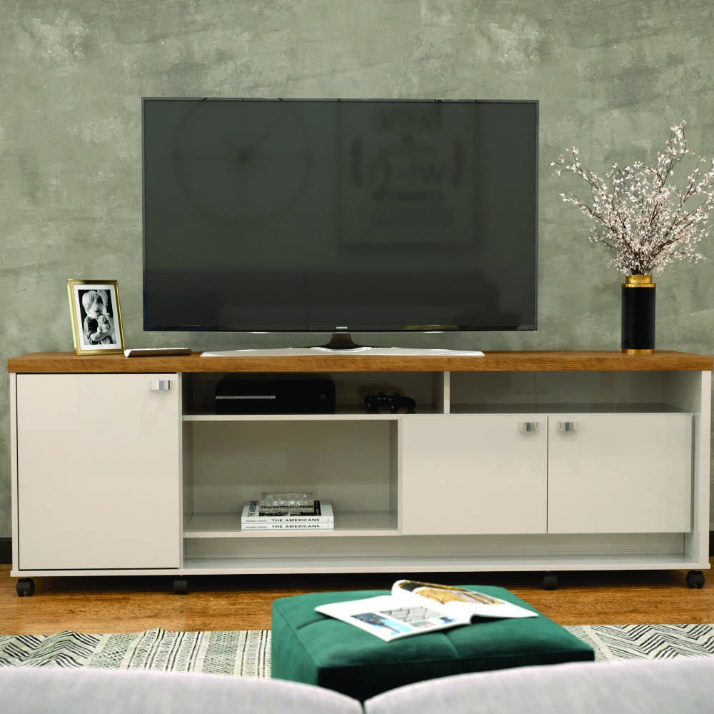 Rack Dallas para TV ate 55 Polegadas MobyCasa Moveis Off White/Amêndoa ...