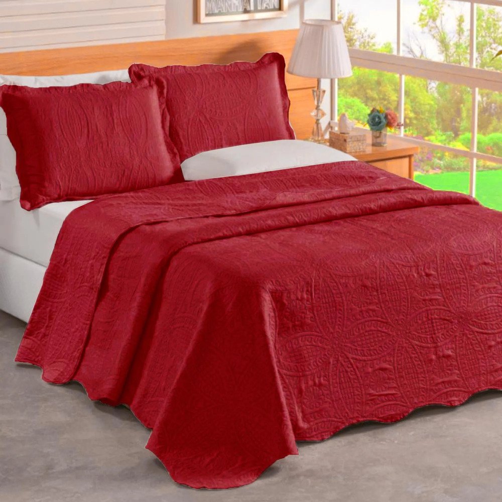 Kit Cobre Leito Privilegio Stephany Toque Acetinado - Vermelho Tamanho ...