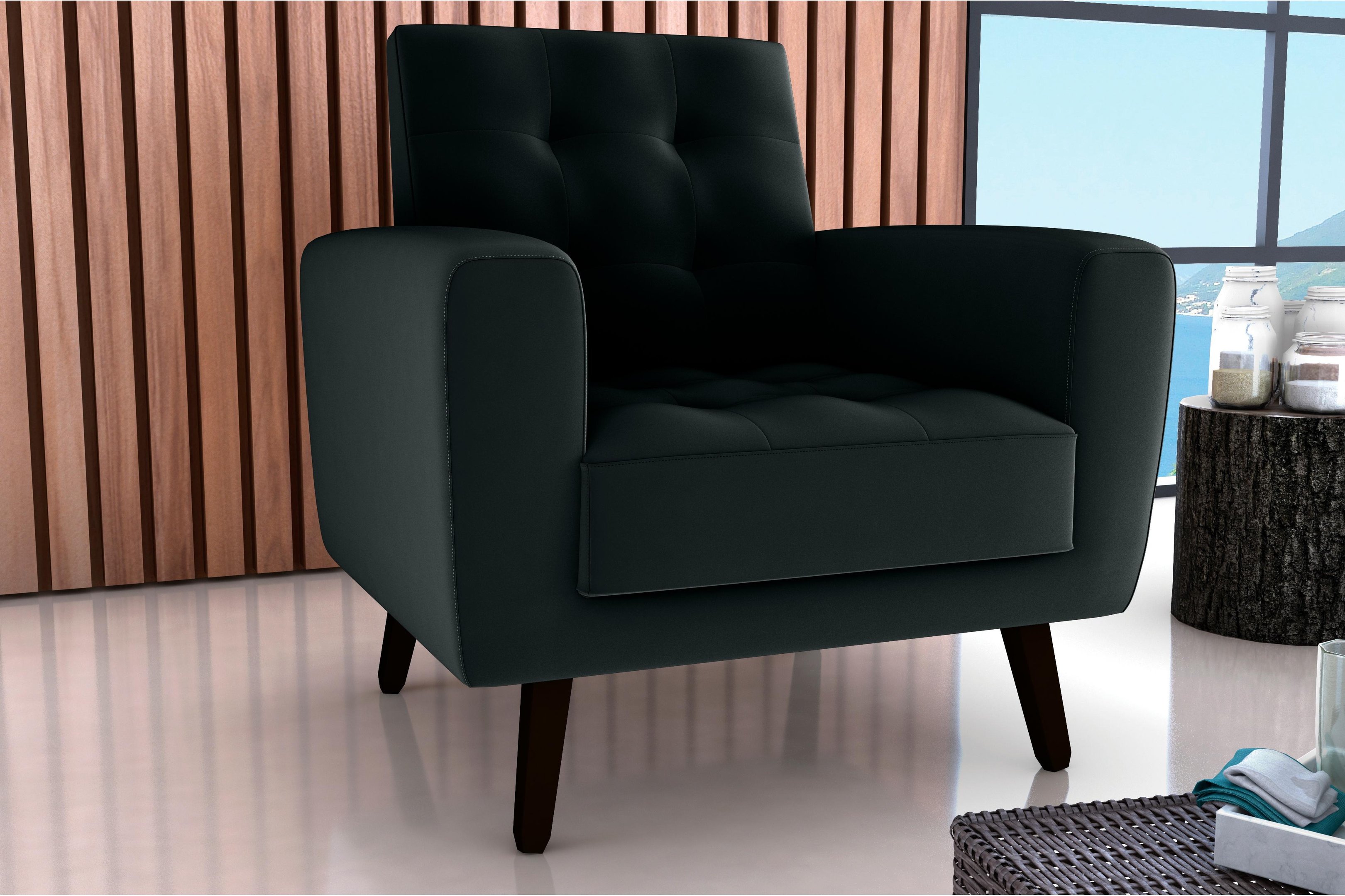Poltrona Decorativa Lívia Veludo Preto E451 - Matrix | MadeiraMadeira