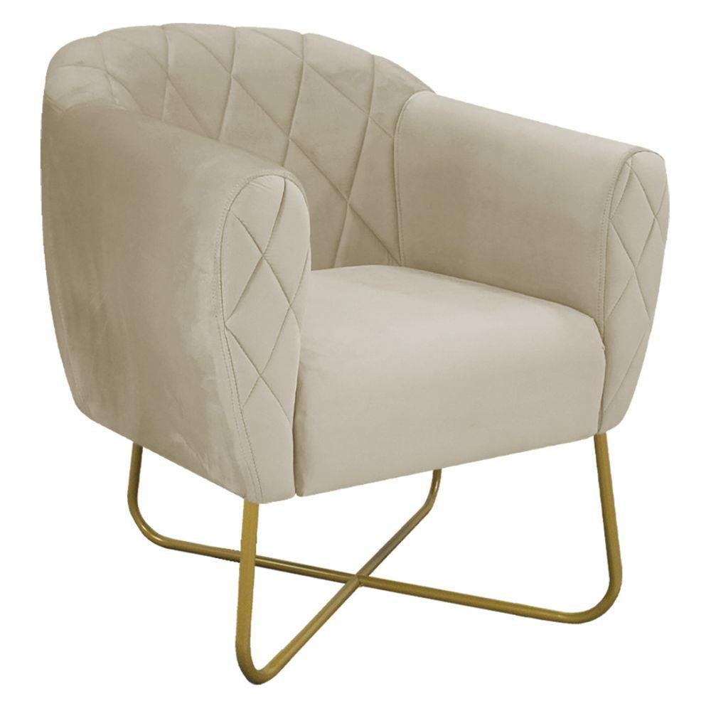 Poltrona Grazi Base X Dourada Linho - Adj Decor Cor Bege | MadeiraMadeira