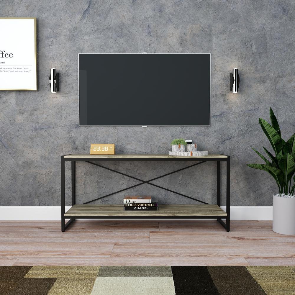 Rack P/TV Dynamica 120X30X56cm C/02 Prateleiras Carvalho / Est.Preta ...