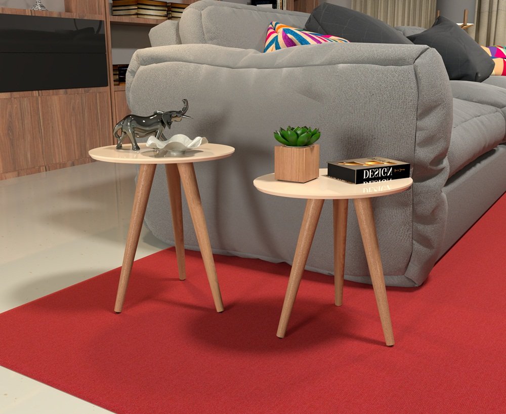 Conjunto Mesa Lateral E Apoio Oval Pés Palito - Off White | MadeiraMadeira