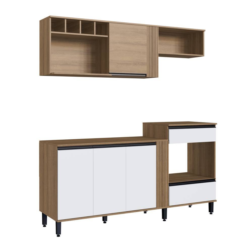 Kit de Armários Cozinha 1,83m Balcão de 1,20m e Forno + Aéreo + Tampo Liso LA0010/T Delmarco ...