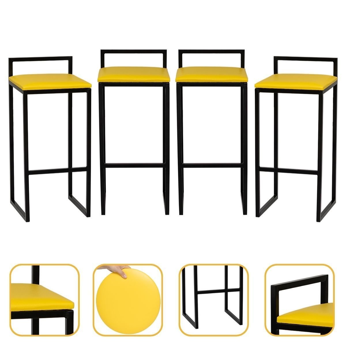 Kit 4 Banqueta Quadrada Preta para Balcão Ilha Cozinha Gourmet Bancada ...