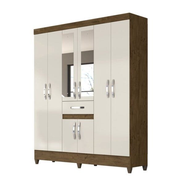 Guarda-Roupa Solteiro Portugal 8 Portas com Espelho Castanho Wood ...