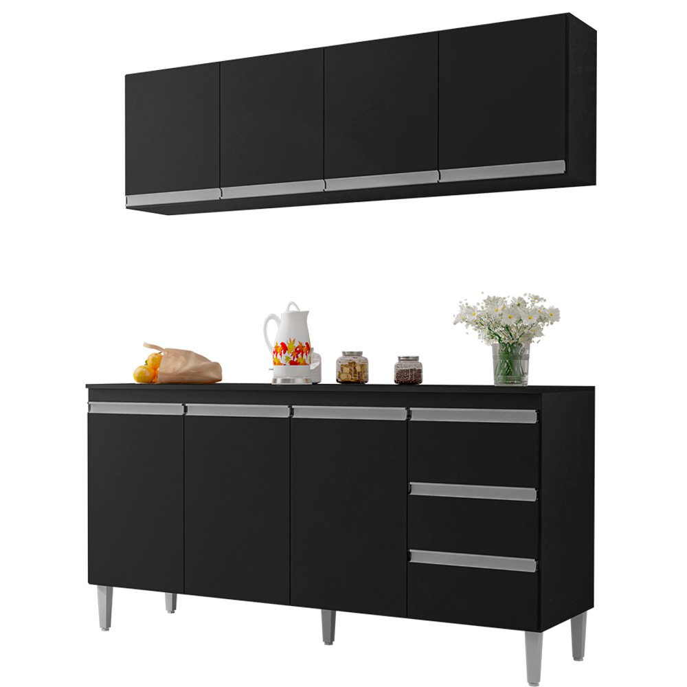 Balcão de Pia e Aéreo Andréia 160 cm Preto 1826 1843 AJL Móveis ...