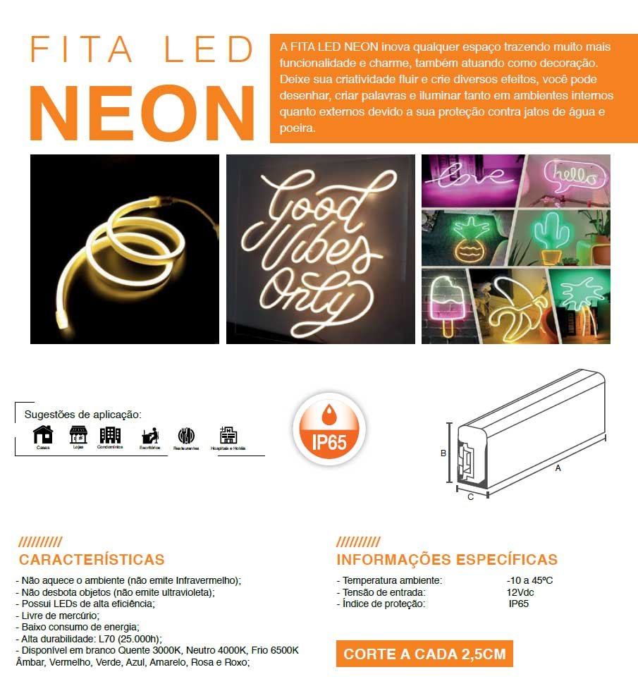 Fita Led Neon 12V 6500K 5 Metros IP65 12W/m 120LED/m | MadeiraMadeira