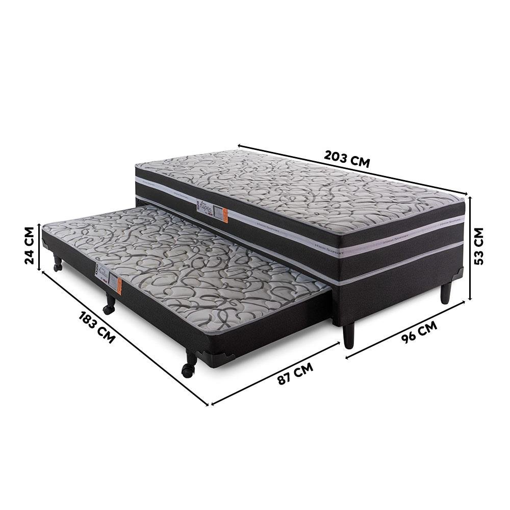 Cama Box Conjugada Solteiro Tamanho Especial Com Auxiliar Branco Cinza ...