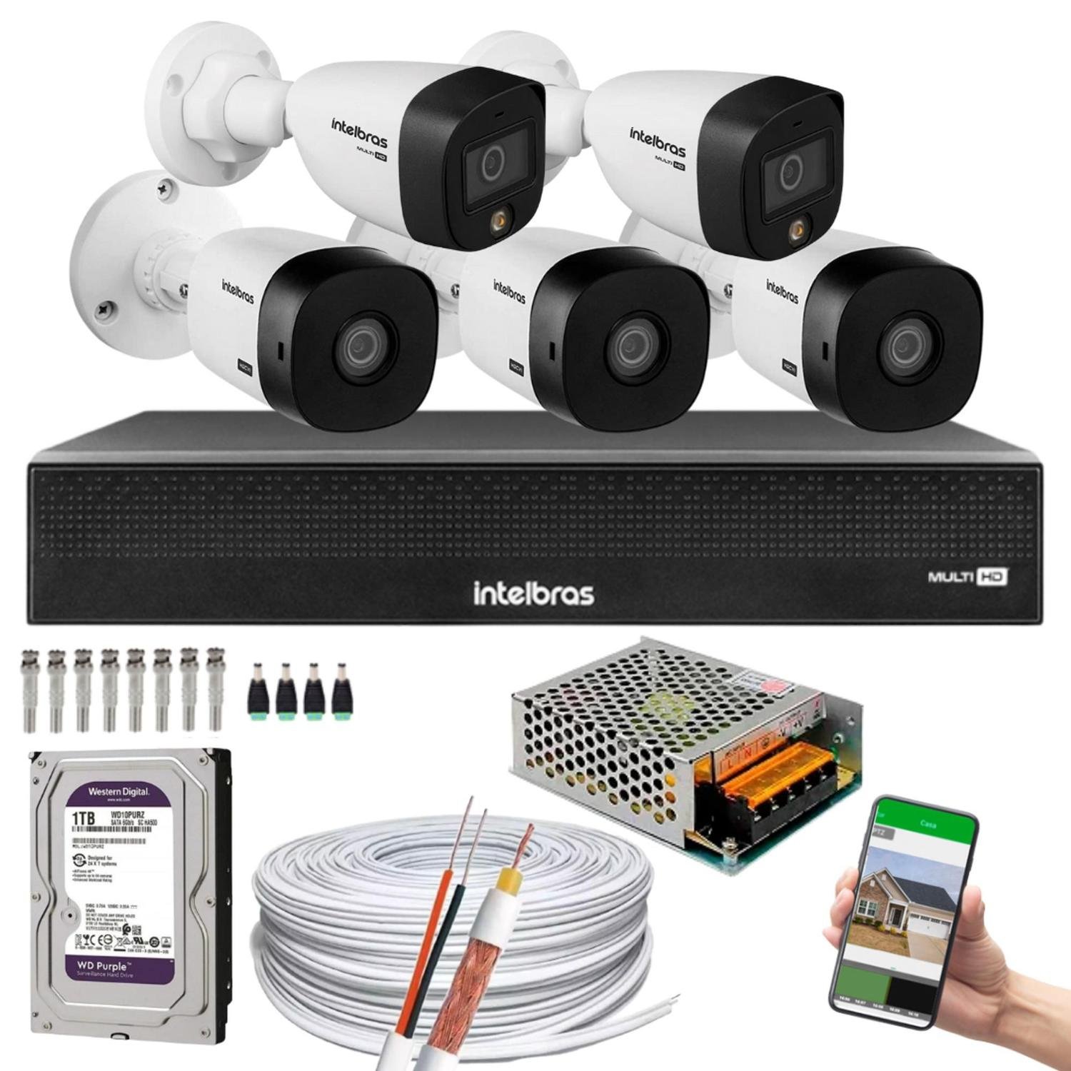 Kit 5 Câmeras Intelbras 2 Cam Full Color 3 Cam 1220b Full Hd Dvr Mhdx 1008-c | MadeiraMadeira