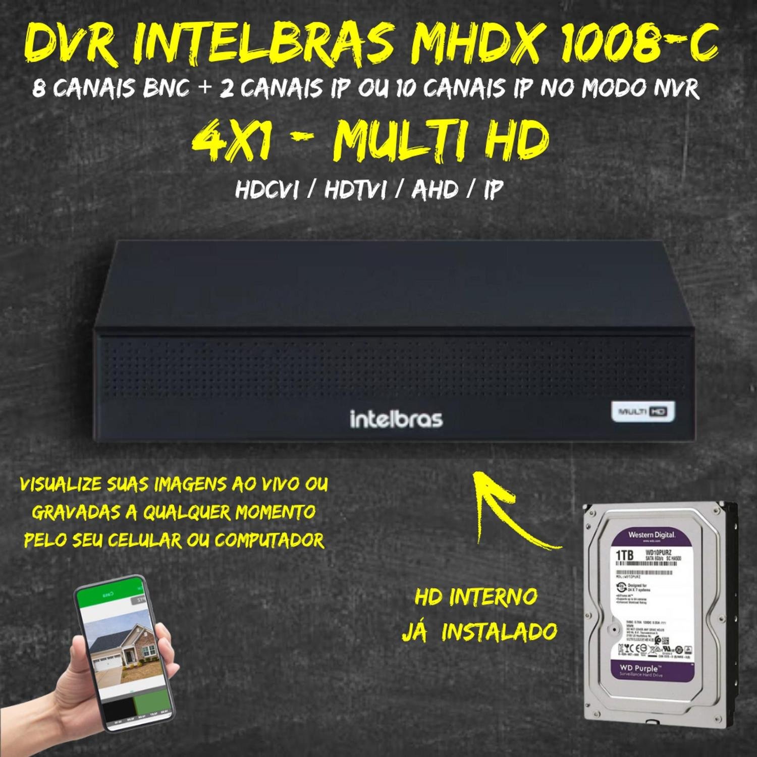 Kit 5 Câmeras Intelbras 2 Cam Full Color 3 Cam 1220b Full Hd Dvr Mhdx 1008-c | MadeiraMadeira