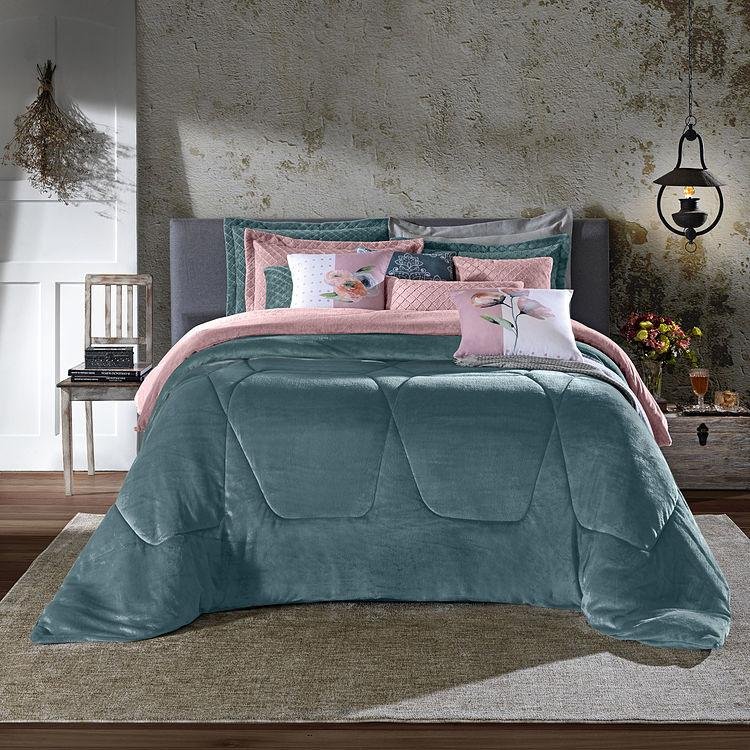 Edredom Plush Inove Liso King Cor:Verde Capri | MadeiraMadeira