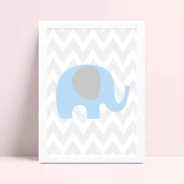 Placa Poster Infantil elefante azul | MadeiraMadeira