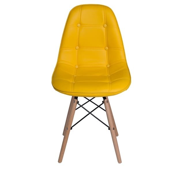Conjunto Mesa 60cm Preta e 2 Cadeira Eames Dkr Botone Base Eiffel Madeira Amarela | MadeiraMadeira