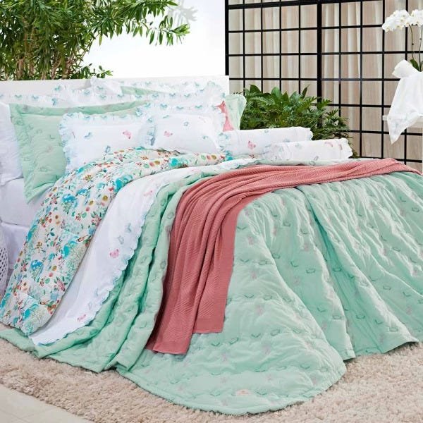 Kit Cobre Leito + Jogo de Cama King Farfalla 100% Alg. 400 Fios 07 ...