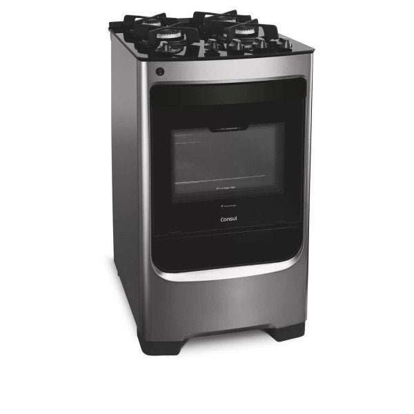 Fogão Consul 4 Bocas Cor Inox com Mesa de Vidro e Trempe de Ferro ...