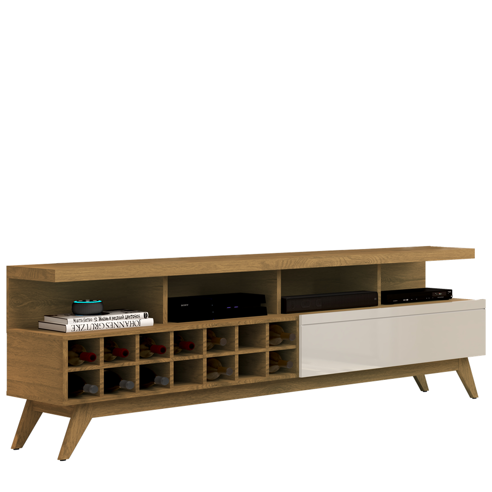 Rack P/ TV 60" Vivare 1,60 Wood Adega Giga- Cumaru/Off White ...