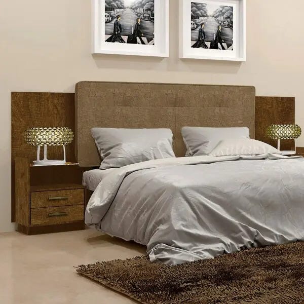 Cabeceira Casal Estofada com 2 Mesas de Apoio Galaxy Bronze Leifer ...
