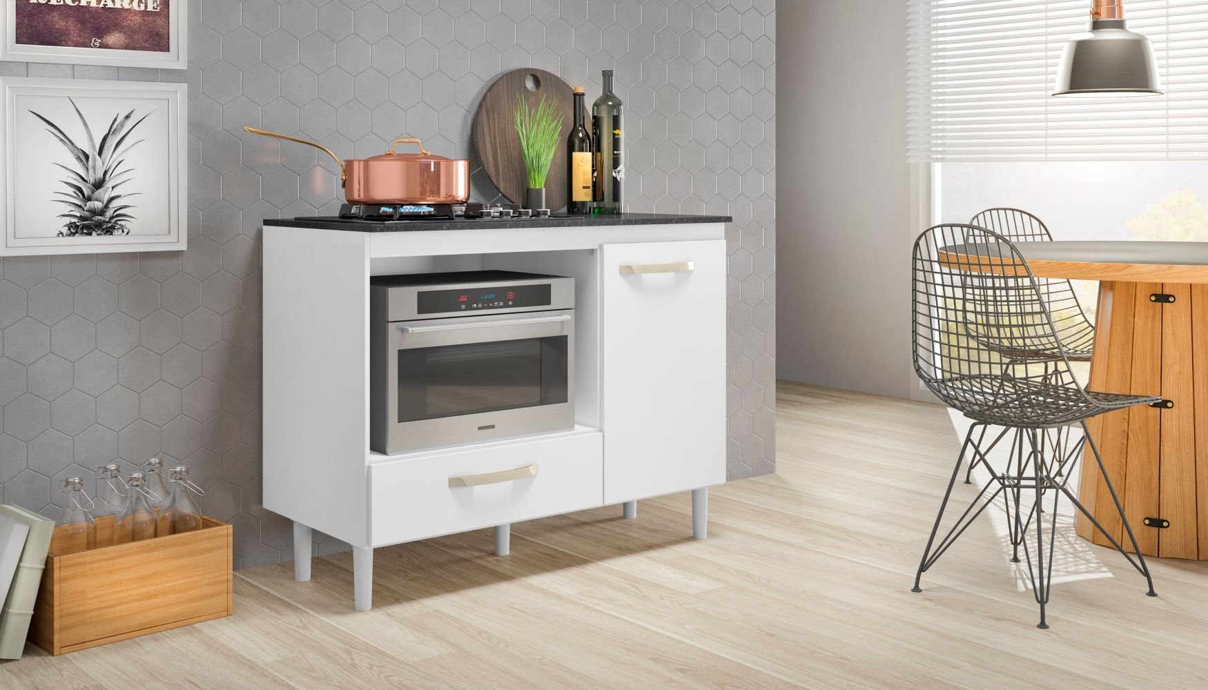 Bancada para Cooktop Kyle Branco | MadeiraMadeira