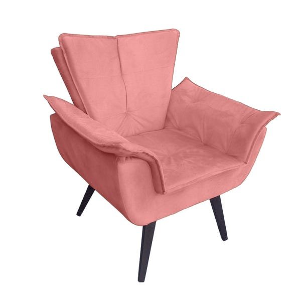 Poltrona Decorativa Opala Pés Trapézio Tabaco Suede Rosê | MadeiraMadeira