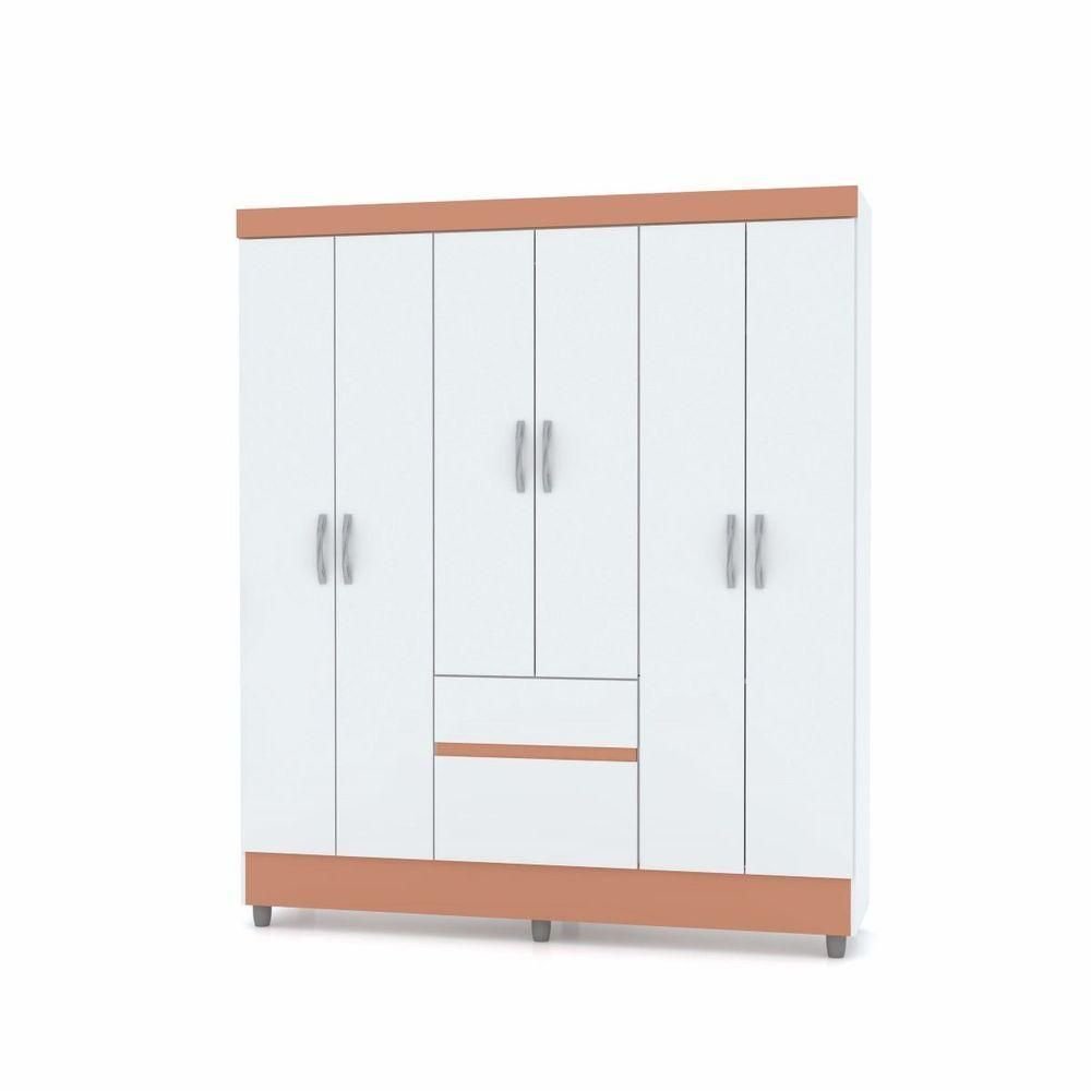 Guarda Roupa Casal Ideal Plus 1,53m 6 Portas 2 Gavetas Cor Branco e ...