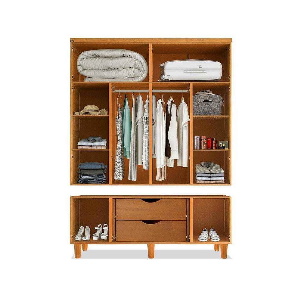 Guarda Roupa de Madeira Maciça com Espelhos, Portas e Gavetas - Imbuia ...