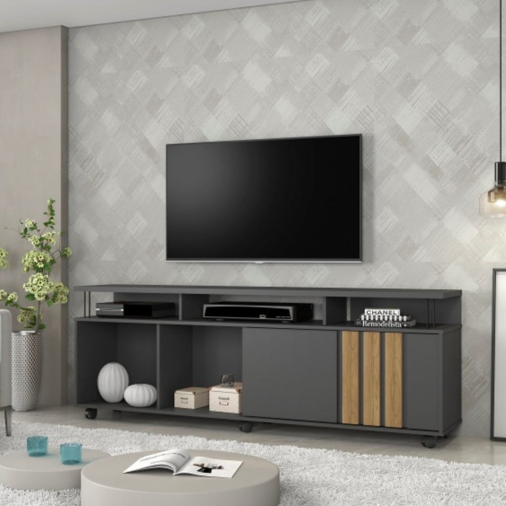 Rack Para Tv Até 72 Polegadas Atraente Candian Jcm Movelaria Grafite/Noronha | MadeiraMadeira