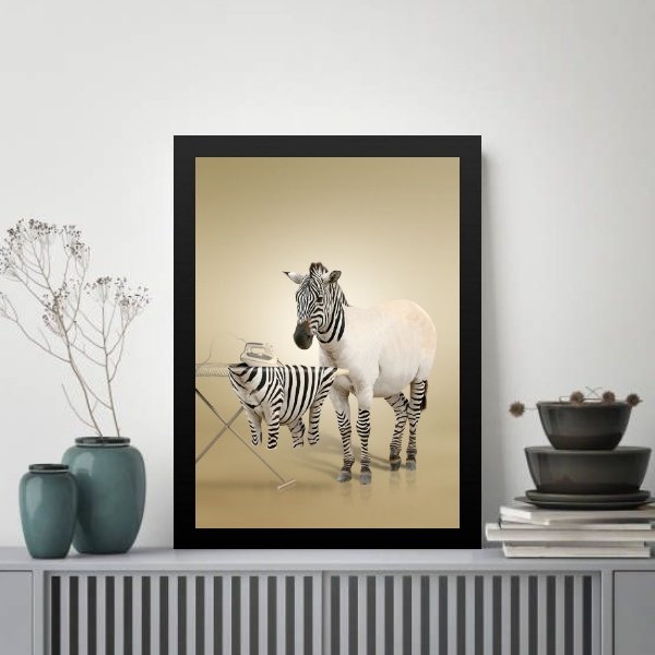 Quadro Decorativo para Lavanderia - Zebra 45x34cm - com Vidro:moldura ...