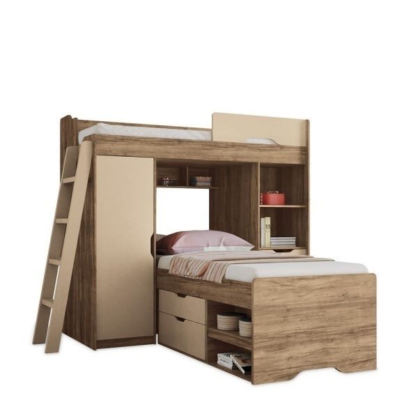 Cama Multifuncional Conect com Cama com Gavetas - Atacama/Capuccino ...