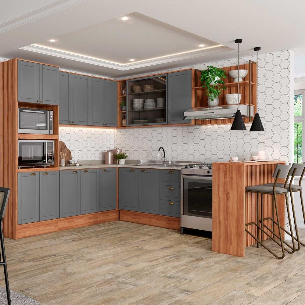 Cozinha Mdf Estilo Provençal Modulável com Detalhes Ripados Cor:titanio ...