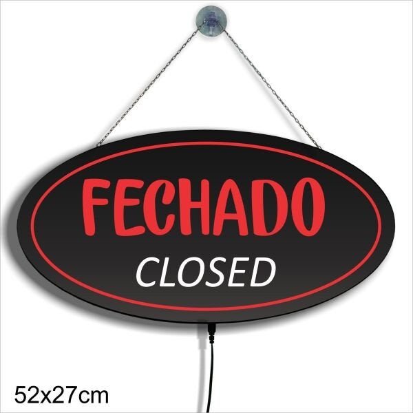 Display Luminoso Letreiro LED Oval 52x27cm FECHADO / CLOSED ...