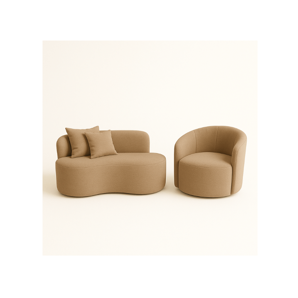 Conjunto 01 Poltrona + Sofá Curvo Orgânico Nature Gaia Suede Cappuccino ...